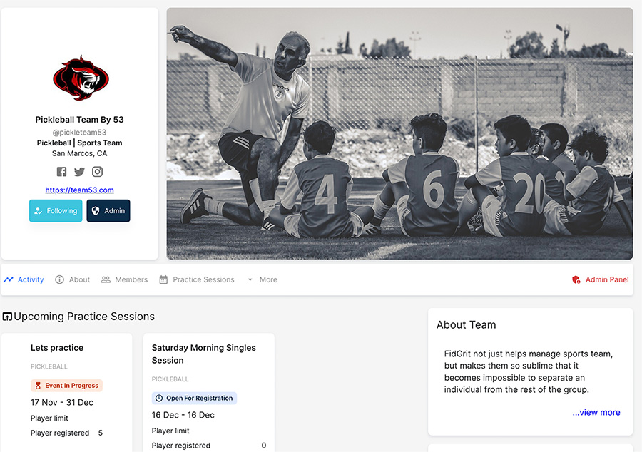 Create And Manage Sports Team | FidGrit